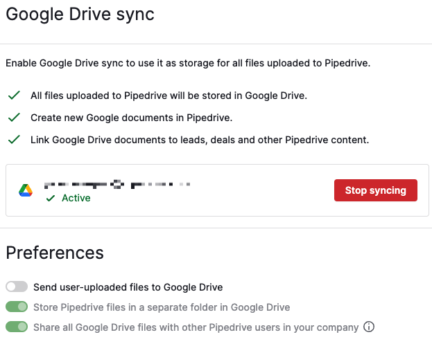 Syncing with Google Drive in Pipedrive
